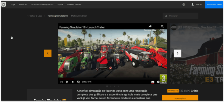 Farming Simulator 19 está disponível gratuitamente na Epic Games Store